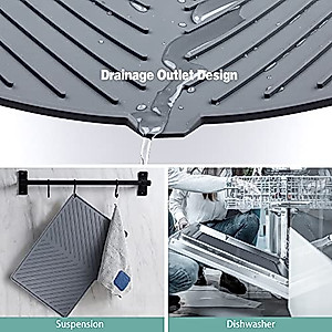 IYYI Silicone Dish Drying Mat XL(24" x 15") Dish Draining Mat for Kitchen Counter, Easy Clean, Heat Resistant, Large Drainer Mat (Gray)