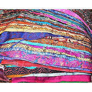 India Huge Lot 100% Pure Silk Print Vintage Sari Fabric remnants Scrap Bundle Quilting Journal Project by Weight 100 gr (8 x 8 inch), Multicolor