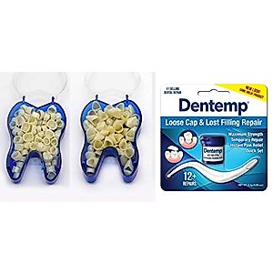100 PCS Mixed Dental Temporary Crown Kit Anterior Front and Molar Posterior + Maximum Strength Dental Temporary Cement Loose Caps Repair