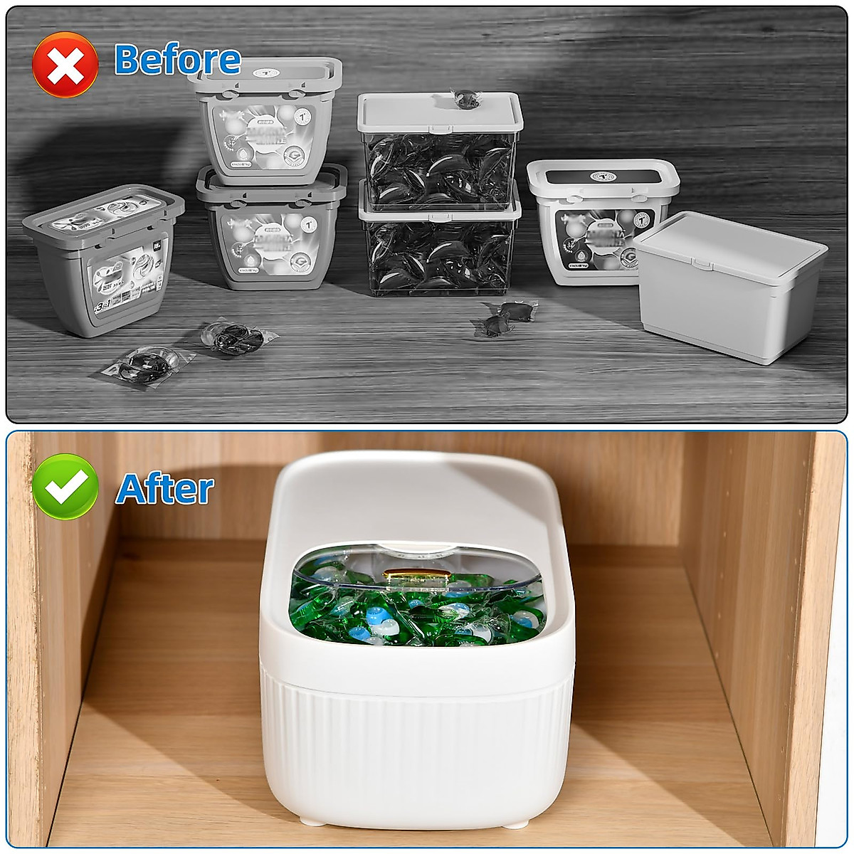 SUBEKYU Laundry Pods Container,2.6 Gal Laundry Pod Holder Dispenser,Dishwasher Pods Container with Push-Pull Lid,Laundry Room Organization and Storage Box for Washing Powder,Scent Beads,Dryer Balls