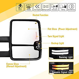 Sanooer Towing Mirrors Painted White Switchback Dynamic Turn Light Compatible with 2007-2013 Chevy Silverado Suburban Tahoe GMC Sierra Yukon with Running Lights Power Glass Backup Lamp Heated Set