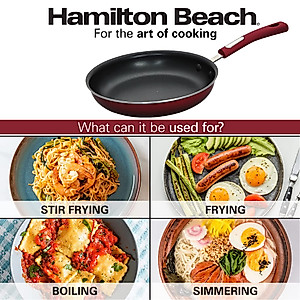 Hamilton Beach Fry Pan 10in Nonstick Coating, Frying Pans Nonstick for Stove Top with Soft Touch Bakelite Handle, Durable Scratch Resistant & Safe Nonstick Cookware