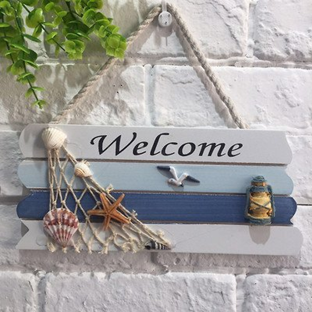 WINOMO Wooden Welcome Sign Front Door Nautical Decor (Blue)