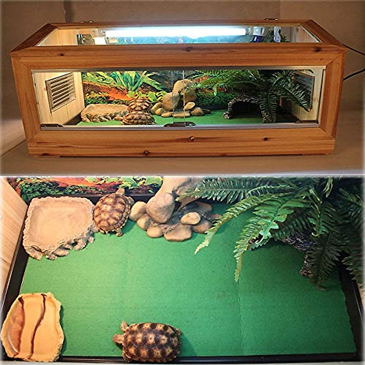 2Pcs Reptile Carpet Terrarium Bedding Substrate Liner Carpet for Lizard, Turtles, Snakes, Bearded Dragon, Iguana Supplies Mat Green