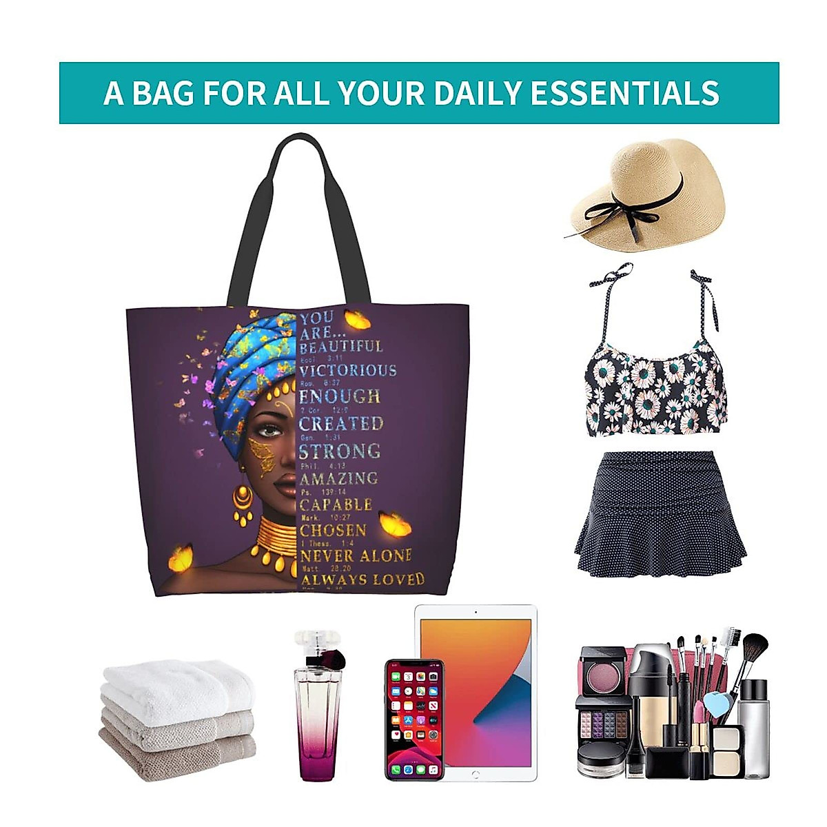 IAGM Black Women Tote African American Tote Bags For Women Afro Black Art Shoulder Bag Black Girl Satchel Handbags Waterproof