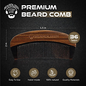 Beardilizer Beard Comb - 100% Natural Black Ox Buffalo Horn & Sandalwood Handle