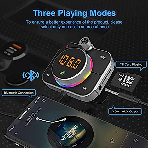 Bluetooth Car Adapter, SONRU QC3.0+PD Bluetooth FM Transmitter for Car Radio [Adjustable Microphone & Bass] [Air Vent Install] Hands-Free Call AUX Bluetooth Receiver for Car, SD Card Slot/Siri