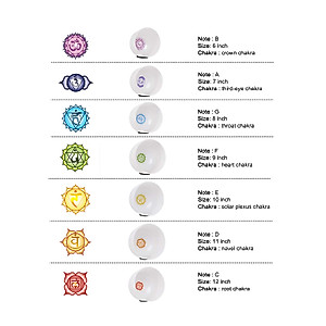 440HZ 6"-12" Set of 7 Paternoster Frosted Quartz Crystal Singing Bowls with 2 Pcs Carrier Bags