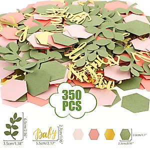 Baby Shower Confetti, 350 Pcs Baby Shower Decorations Confetti Champaign Gold Ivory Sage Green Eucalyptus Hexagon Confetti Table Scatter Confetti for Ice Cream Theme Party Birthday Party Wedding