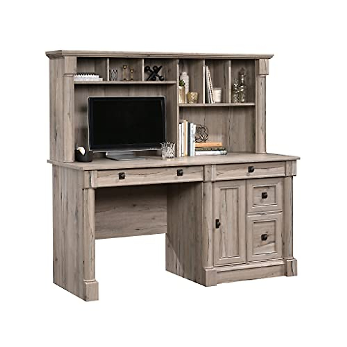 Sauder Palladia Desk with Hutch, L: 59.488" x W: 23.543" x H: 56.496", Split Oak Finish