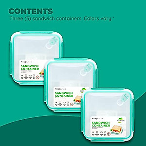 Biosmart Sandwich Container: Reusable, BPA Free Plastic Food Storage with Snap-Off, Leak-Proof Lid: 2 Pack