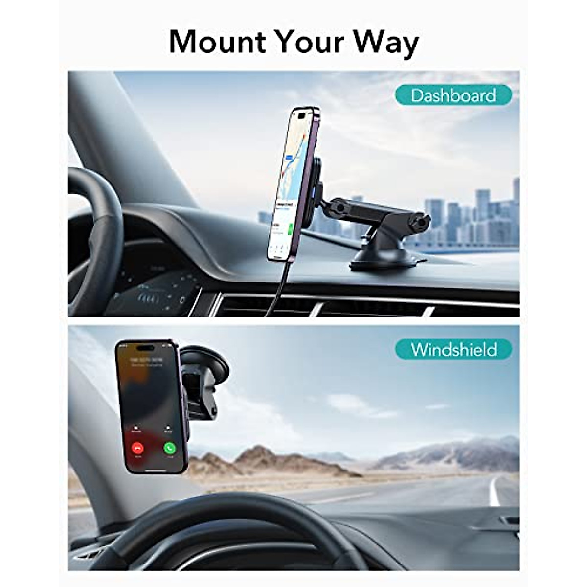 ESR HaloLock Dashboard Magnetic Wireless Charger, Compatible with MagSafe Car Charger, Windshield Car Mount Compatible with iPhone 14/14 Plus/14 Pro/14 Pro Max and 13/12 Series, Black