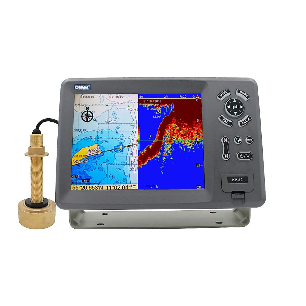 ONWA KP-8C: 8-inch GPS Chart Plotter with Fish Finder (KP-8C with Bronze Transducer)