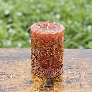 Rustic Textured Rusty Orange Brown Unscented Pillar Candle - Choose Size - Handmade Candle