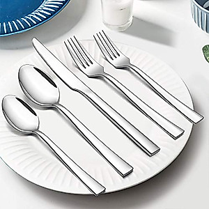 60-Piece Silverware Set, E-far Stainless Steel Flatware Set Service for 12, Tableware Cutlery Set for Home Restaurant Party, Dinner Forks/Spoons/Knives, Square Edge & Mirror Polished, Dishwasher Safe