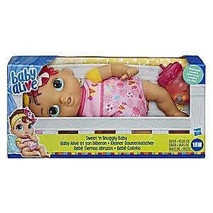 Baby Alive Sweet ‘n Snuggly Baby, Soft-Bodied Washable Doll, Includes Bottle, First Baby Doll Toy for Kids 18 Months Old and Up, Pink