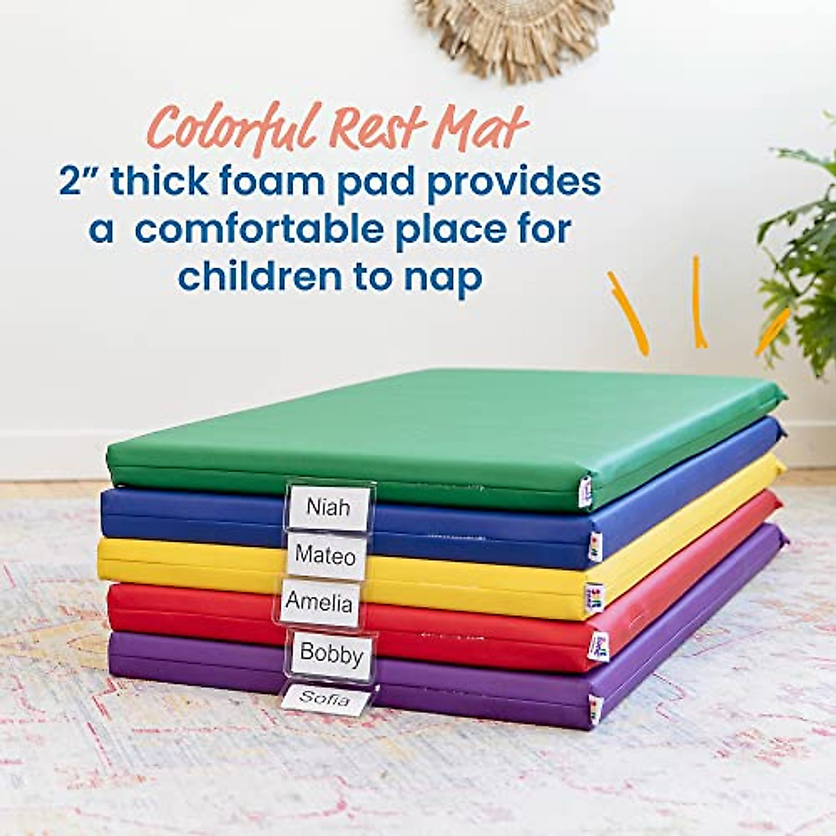 ECR4Kids SoftZone Rainbow Rest Mat, 2in, Classroom Furniture, Assorted, 5-Piece