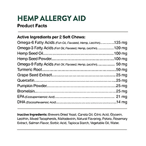 NaturVet Hemp Allergy Aid Plus Hemp Seed Soft Chews for Cats, 60 ct, Made in The USA