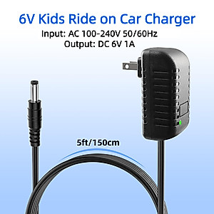 BXIZXD 6 Volt Battery Charger for Ride On Toys, 6V 1A Battery Charger for Hello Kitty SUV Kid Trax Toddler Quad ATV Electric Battery Powered Ride-Ons Toys