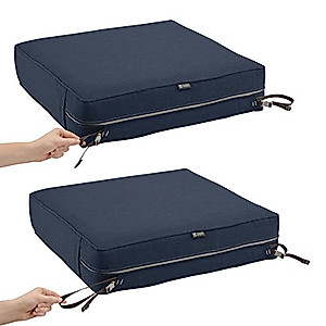 Classic Accessories Montlake FadeSafe Water-Resistant 25 x 27 x 5 Inch Rectangle Outdoor Seat Cushion, Patio Furniture Chair Cushion, Heather Indigo Blue, Outdoor Cushion Cover