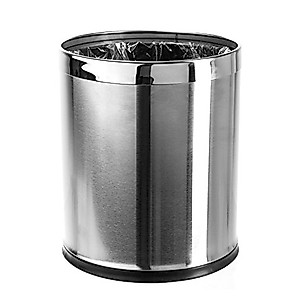 Brelso Small Office Trash Can, Open Top Small Wastebasket Bin, Stainless Steel Garbage Can, Invisi-Overlap' Metal Decorative Waste Basket for Powder Room, Vanity, Bathroom, Home, Modern