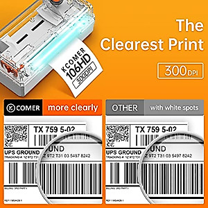 K COMER HD Thermal Shipping Label Printer 300DPI, Direct Thermal 4x6 High-Speed Label Printer, Compatible with Windows and Mac,Supports Multiple Platform Applications