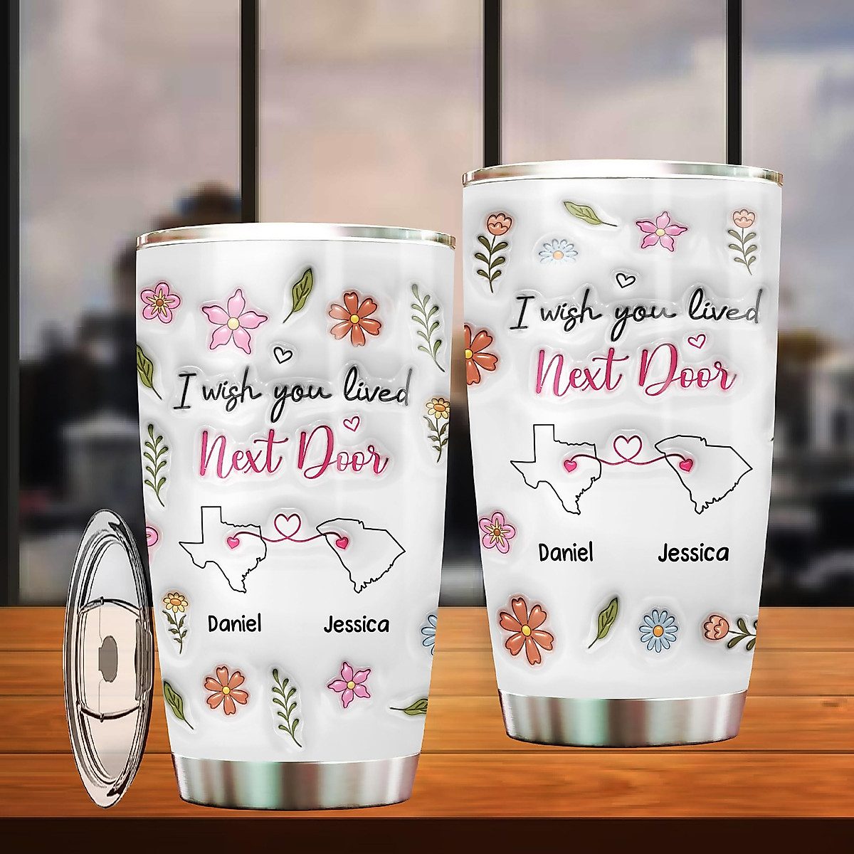 Personalized Gifts I Wish We Lived Closer Tumbler - 3D Inflated Effect - Custom State to State Mug, Long Distance Friendship Gifts, Personalized Tumbler, I Wish We Lived Closer Mug with Names