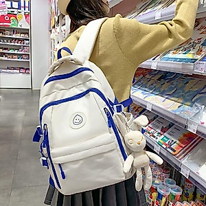 VTTDB Kawaii Backpack with Cute Accessories Casual Daypack Large Travel Rucksack Laptop Lightweight Bookbag for Women (blue+white)