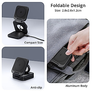 LULULOOK Charging Station for Apple Multiple Devices, Foldable 3 in 1 Charger 15W Aluminum Mag-Safe Travel Charger for iPhone 15 14 13 12 Pro/Max/Plus, 5W Fast Charging for Apple Watch, AirPods