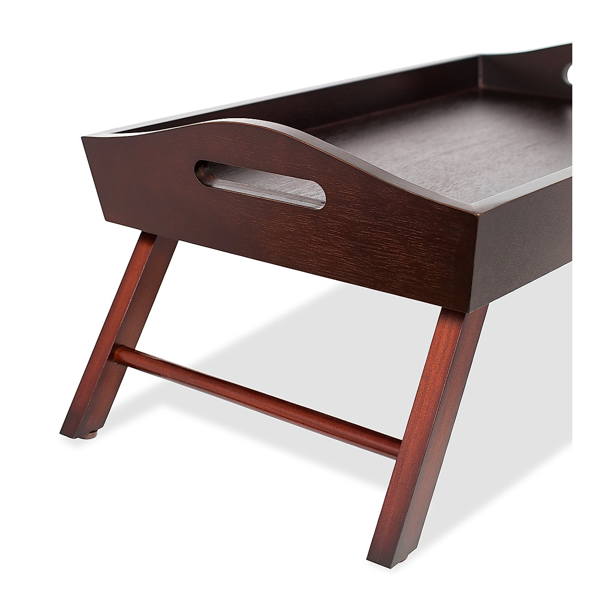 BirdRock Home Wood Bed Tray with Folding Legs - Wide Breakfast Serving Tray Lap Desk with Sides and Handles - Walnut