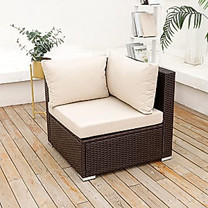 NICESOUL Conversation Sets Outdoor Patio Furniture Sofa Set Table PE Rattan Wicker Conversation Sets Clearance (Brown Corner)