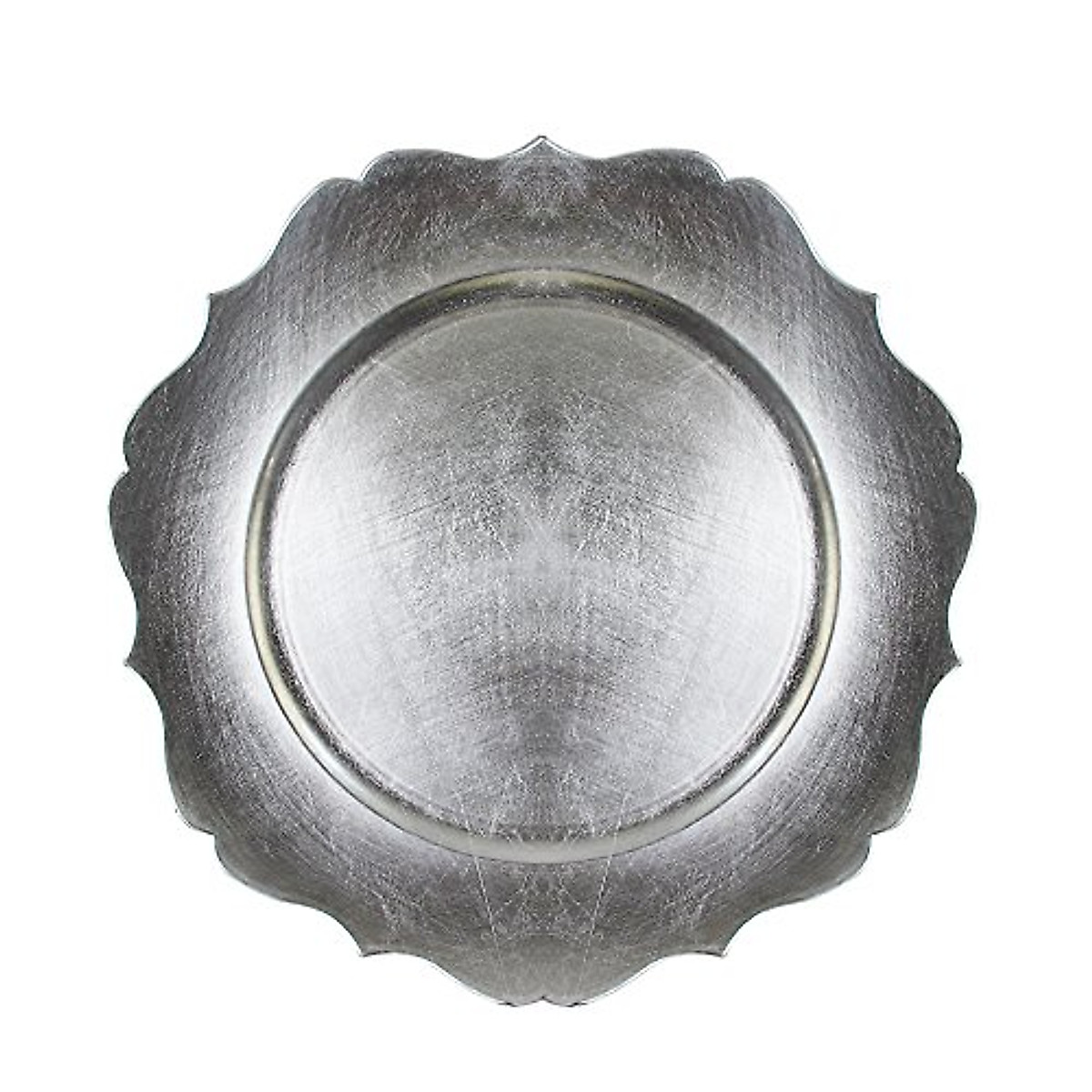 Charge it by Jay Scallop Charger Plate 13” Decorative Melamine Service Plate for Home, Professional Dining, Perfect for Upscale Events, Dinner Parties, Weddings, Banquets, Catering, Set of 4, Silver