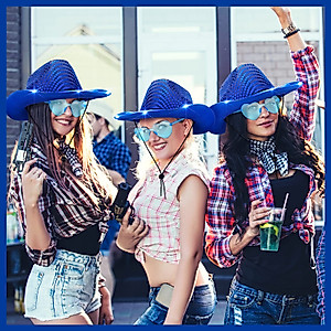 Zhanmai 3 Pack Lights Cowboy Hat LED Light up Sequins Cowgirl Hat and Heart Glasses Set for Flashing Retro Party Accessories(Blue)