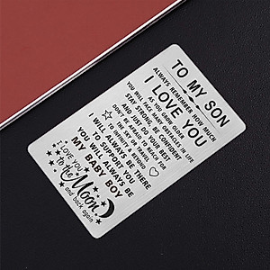 TANWIH Son Engraved Wallet Card I Love You Gifts from Mom Dad, To My Son Birthday Graduation Christmas Card Deployed Presents