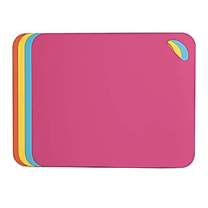 Dexas Heavy Duty Cutting Board Grippmat, Flexible Cutting Boards for Kitchen, Set of 4, Non Slip Plastic Board Cutting Mat 11.5 by 14 inches, Bright Blue, Yellow, Orange and Pink Set Kitchen Gadgets