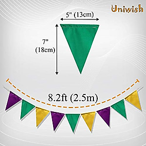 Uniwish Pre-Strung Gold Purple and Green Pennant Banner for Mardi Gras Decorations New Orleans Baby Shower Birthday Bachelorette Party Supplies