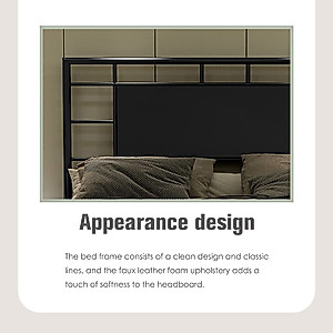 AUFANK California King Size Metal Platform Bed Frames with Headboard and Footboard with Storage No Box Spring Needed Easy Assembly Black