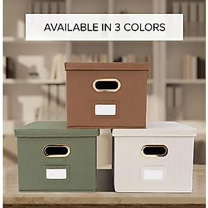 Decorative File Box Organizer Set of 2 - Collapsible Linen File Cabinet for Easy File Folder Storage - Store All Your Documents and File Folders in Style