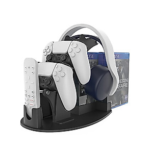 EJGAME Dual Game Controller & Headphone & Media Remote & Game Disc Stand Holder Compatible with PS5,/PS4/Xbox ONE/Series X/Switch,Stay Organized(Black)