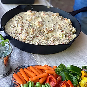 Bayou Classic 7434 14-in Cast Iron Skillet Features Helper Handle and Pour Spouts Perfect For Searing Braising Frying and Baking Pies and Cobblers