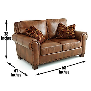 Steve Silver Company Silverado Upholstered Loveseat with 2 Accent Pillows, Living Room, Game Room, Genuine Leather, Antique Nailhead Trim, Rustic Styling, Bedroom, Sofa, 41" D x 68" W x 38" H, Brown