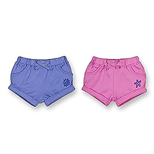 LAMAZE Baby Girls' Super Combed Natural Cotton Athletic Style Shorts, 2 Pack, Purple/Pink, 18 Months