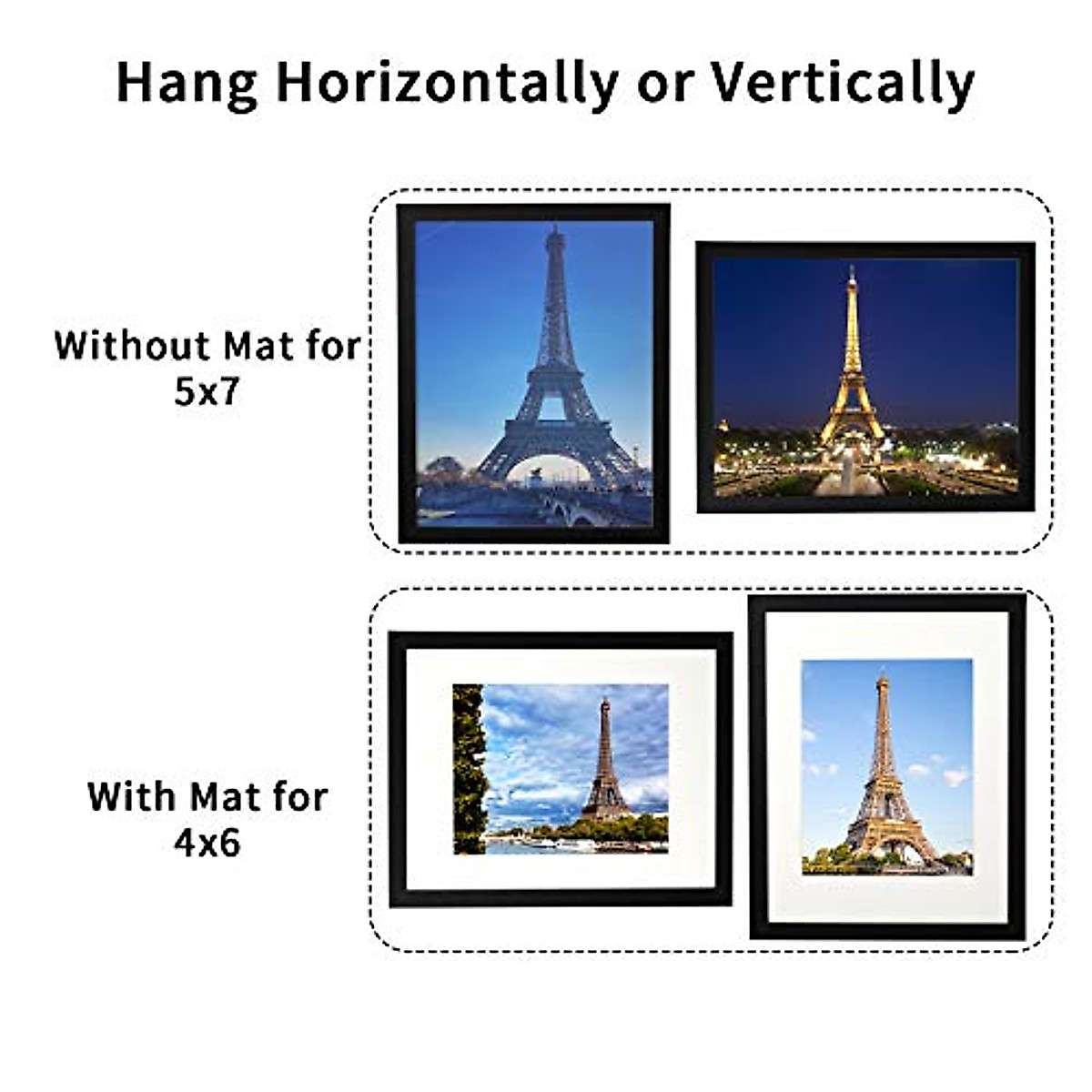 BAIJIALI 5x7 Picture Frame Distressed Farmhouse Wood Pattern Set of 4 with Tempered Glass,Display 4x6 Photos with Mat or 5x7 Without Mat, Horizontal and Vertical Formats for Wall and Table Mounting,Multicolour