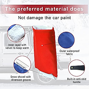 Ajxn 2 PCS Warm Fleece Glove Ice Scraper, Car Scraper Gloves, Winter Car Cleaning Snow Shovel, Practical Snow Removal Gloves for Car Windshields and Windows (Red)
