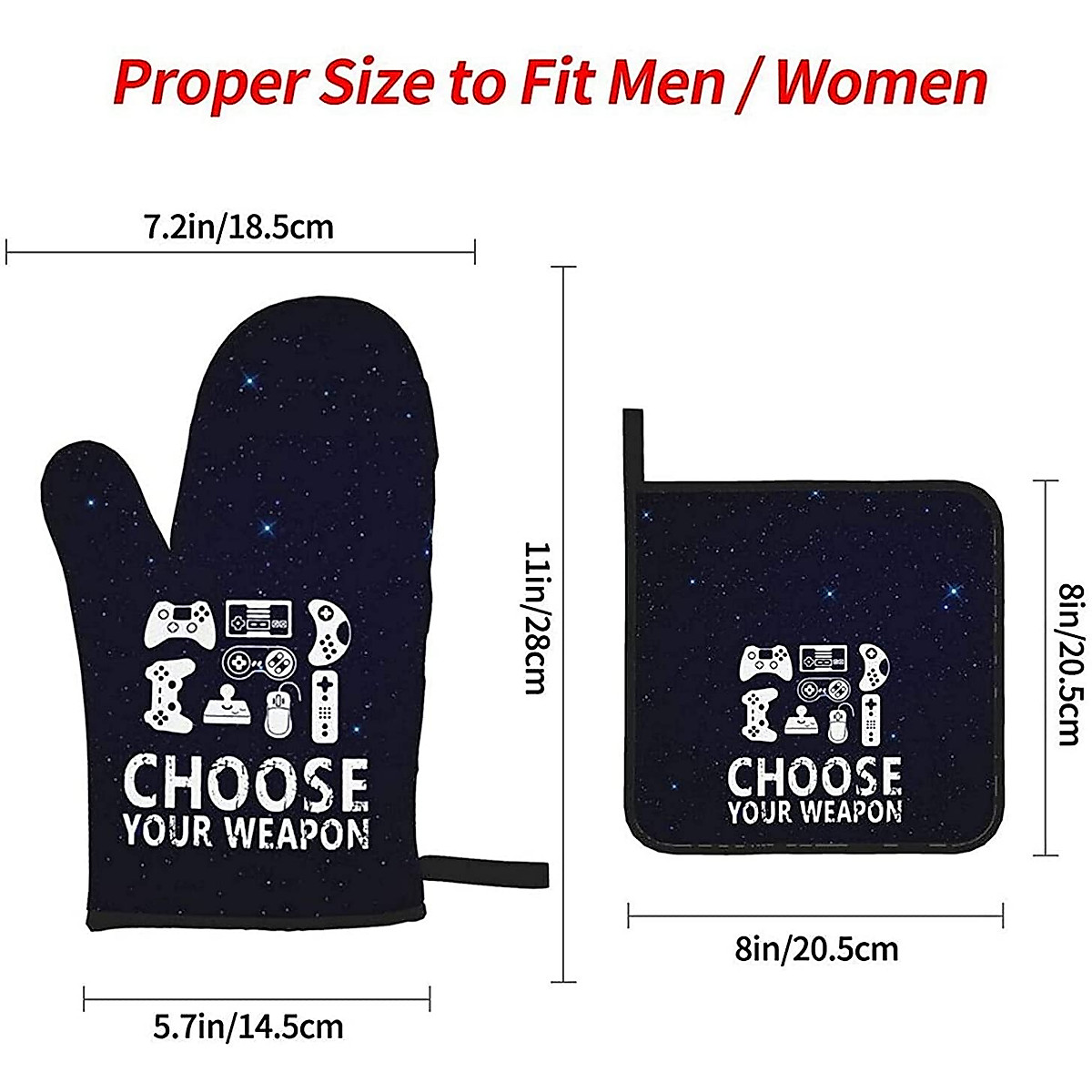 Choose Your Weapon Gamer Oven Mitts and Pot Holders Set of 4 Kitchen Set for Cooking