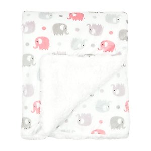 EVERYDAY KIDS Large Ultra Soft Gray and Pink Elephant Minky Baby Blanket for Girls Mink and Sherpa Toddler and Baby Girl Blanket Measures 30 x 40”; Trendy Animal Elephant Baby Nursery Decor