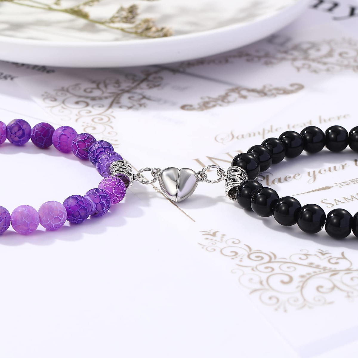 GIEIWIW Magnetic Bracelets for Couples Love Bracelets Distance Natural Beaded Bracelet Purple