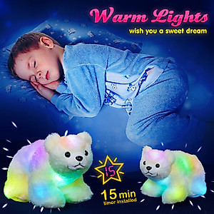 BSTAOFY Light up Polar Bear Stuffed Animal LED Night Light Soft Plush Toy Glow Gift for Kids on Christmas Birthday Valentine's Day, 11'', White