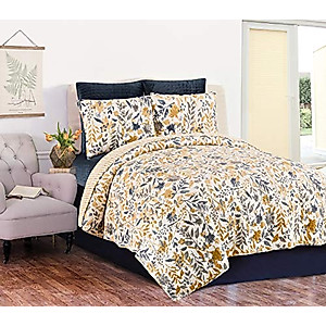 C&F Home Natural Home Full Queen Cotton Quilt Set All-Season Oversized Reversible Floral Leaves Bedding 3 Piece with Shams Full/Queen 3 Piece Set Yellow