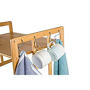BAMBOO LAND- Bamboo Microwave Rack Countertop with Hooks and Built-in Knife Holder, Microwave Shelf Countertop, Countertop Shelf, Microwave Stand Countertop, Microwave Oven Rack, Over Microwave Shelf